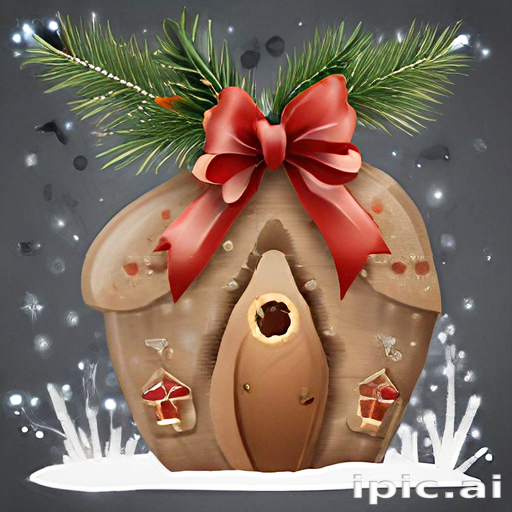 A Festive Gingerbread House Decorated with a Red Bow and Pine.