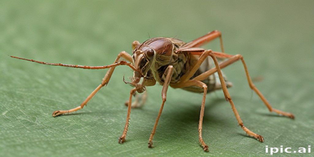 Close-Up of a Brown Insect Crawling on a Green Leaf Surface