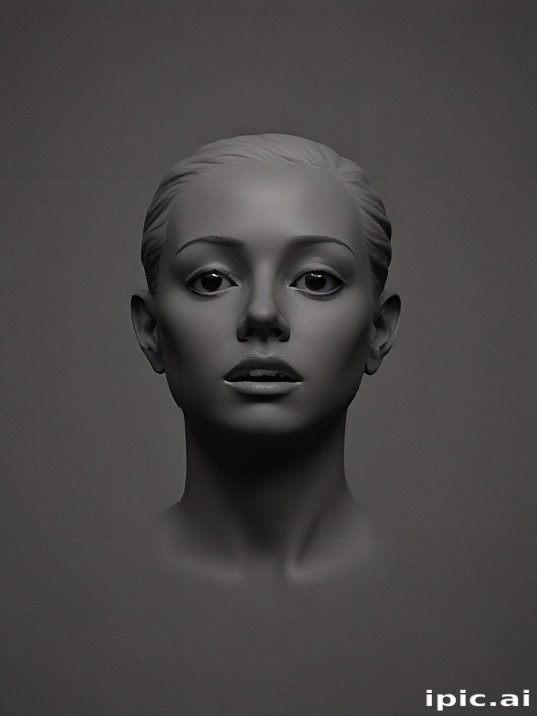 Realistic Monochrome Portrait of a Female Figure with Expressive Features
