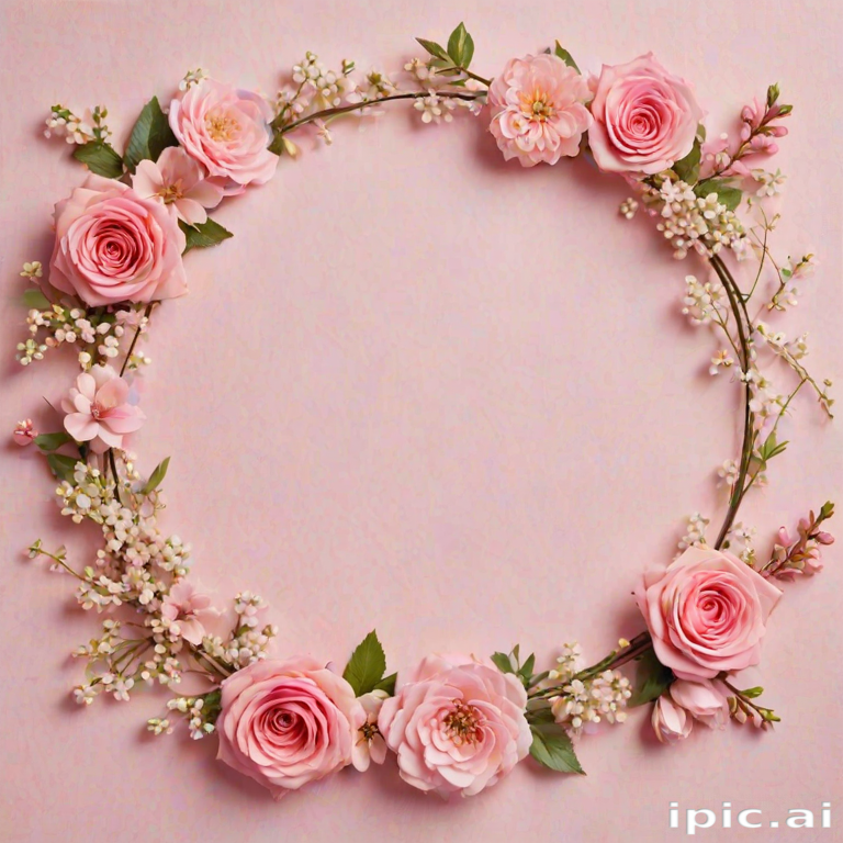 Delicate Floral Wreath of Soft Pink Roses and Spring Blossoms