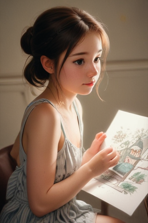 Young Artist Engaged in Creative Drawing While Seated in Sunlit Room