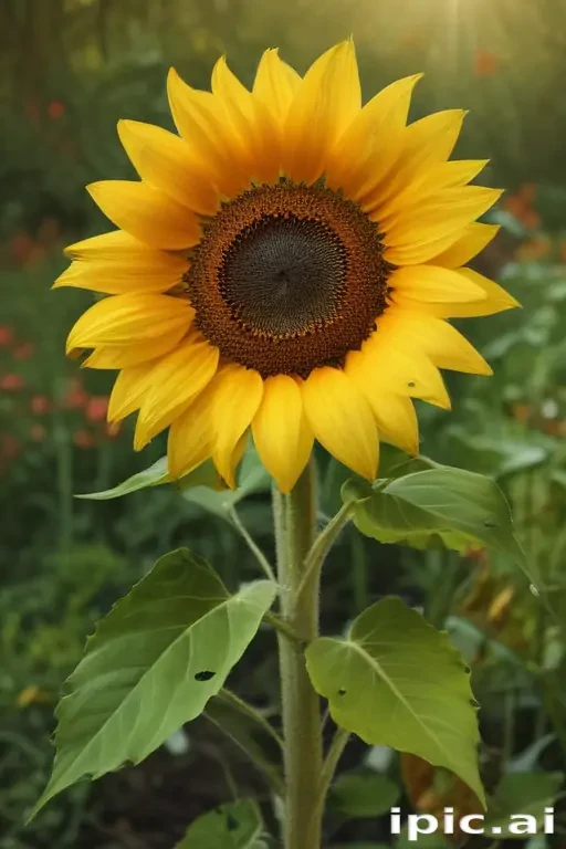 A Bright and Cheerful Sunflower Standing Tall in a Lush Garden.