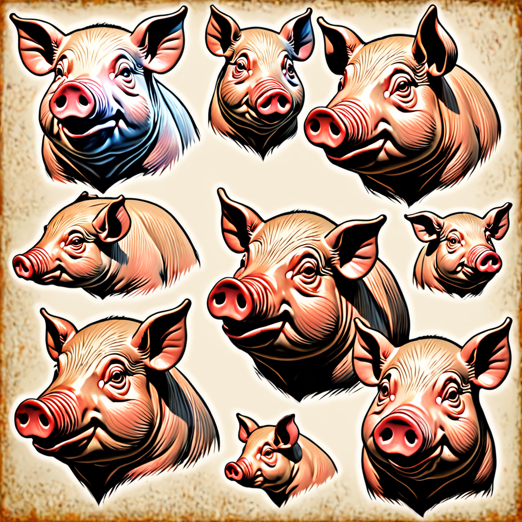Pig head,hachuras,draw,skecth,horror,multiple angles