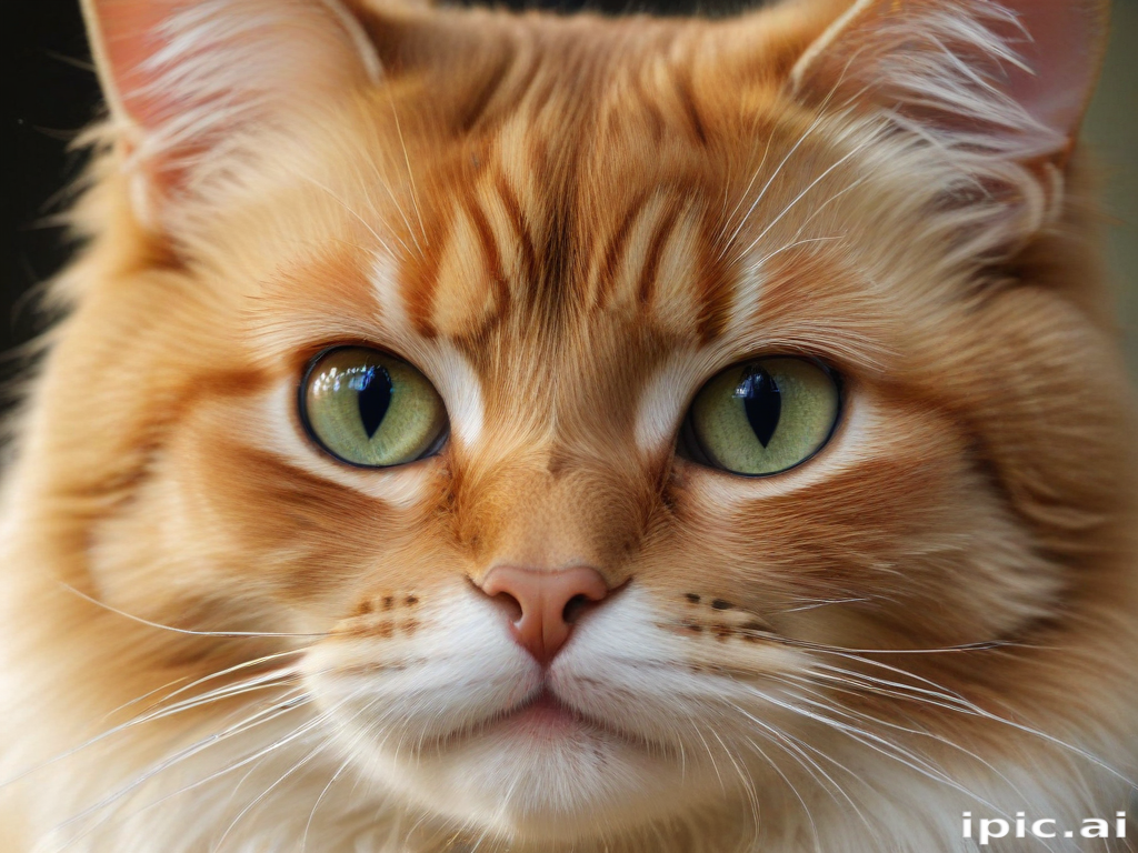 A Majestic Orange Cat with Striking Green Eyes and Fluffy Fur.