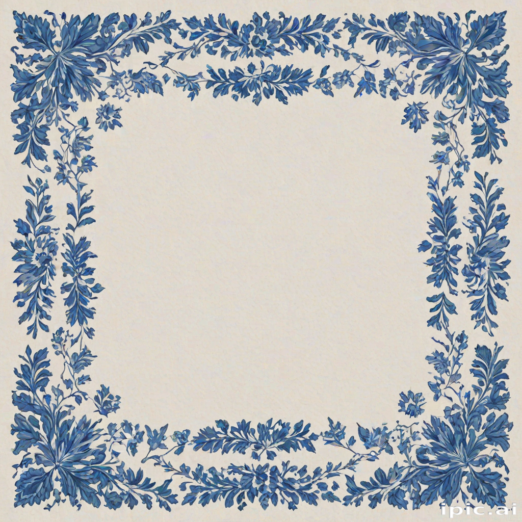 Intricate Blue Floral Border Design with Elegant Patterns and Details