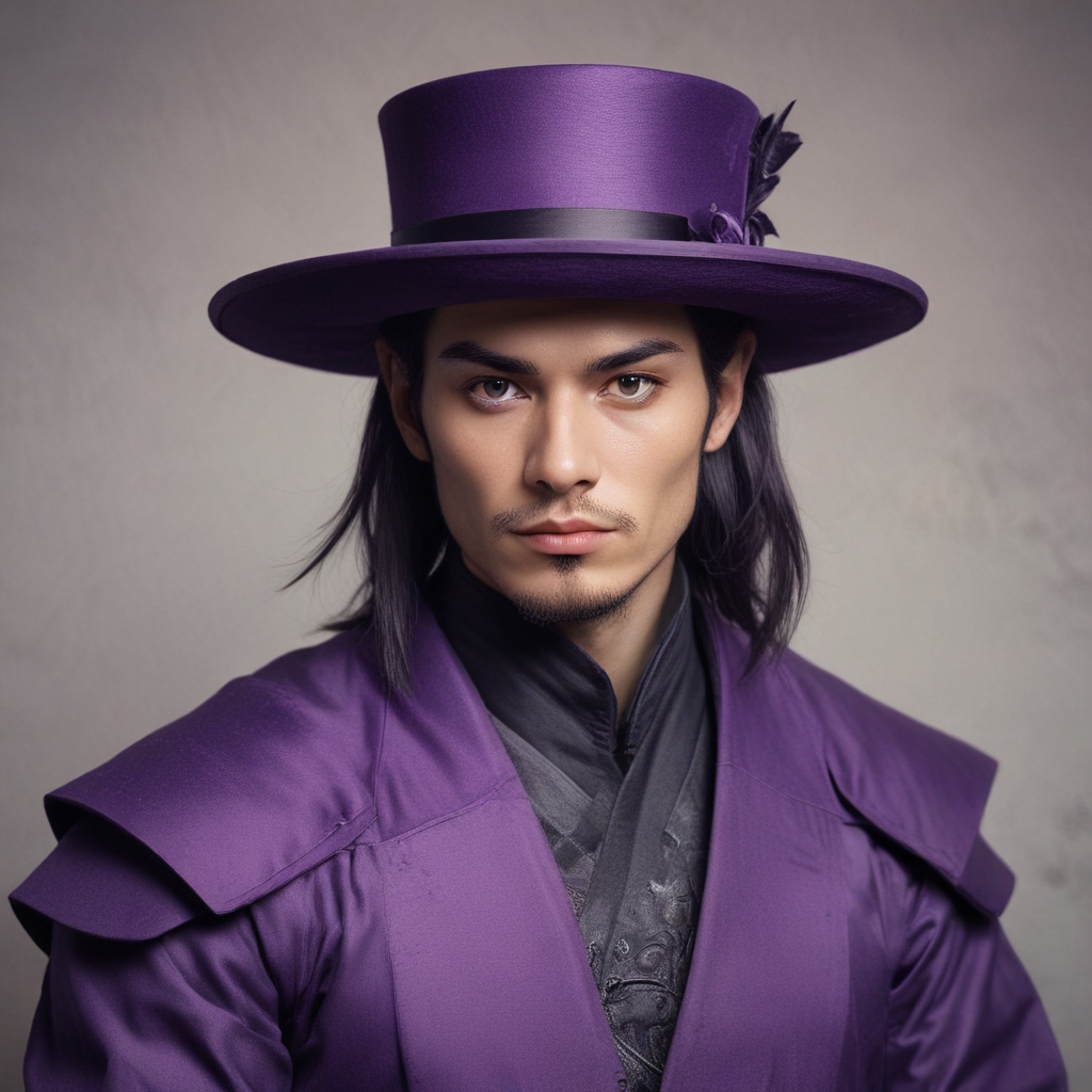 a purple samurai with a top hat
