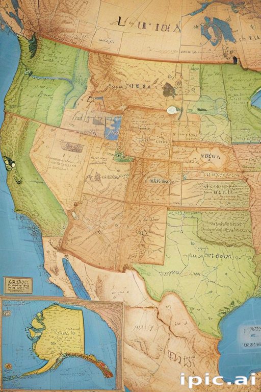 A Historical Map Depicting the Southwestern United States and Alaska ...