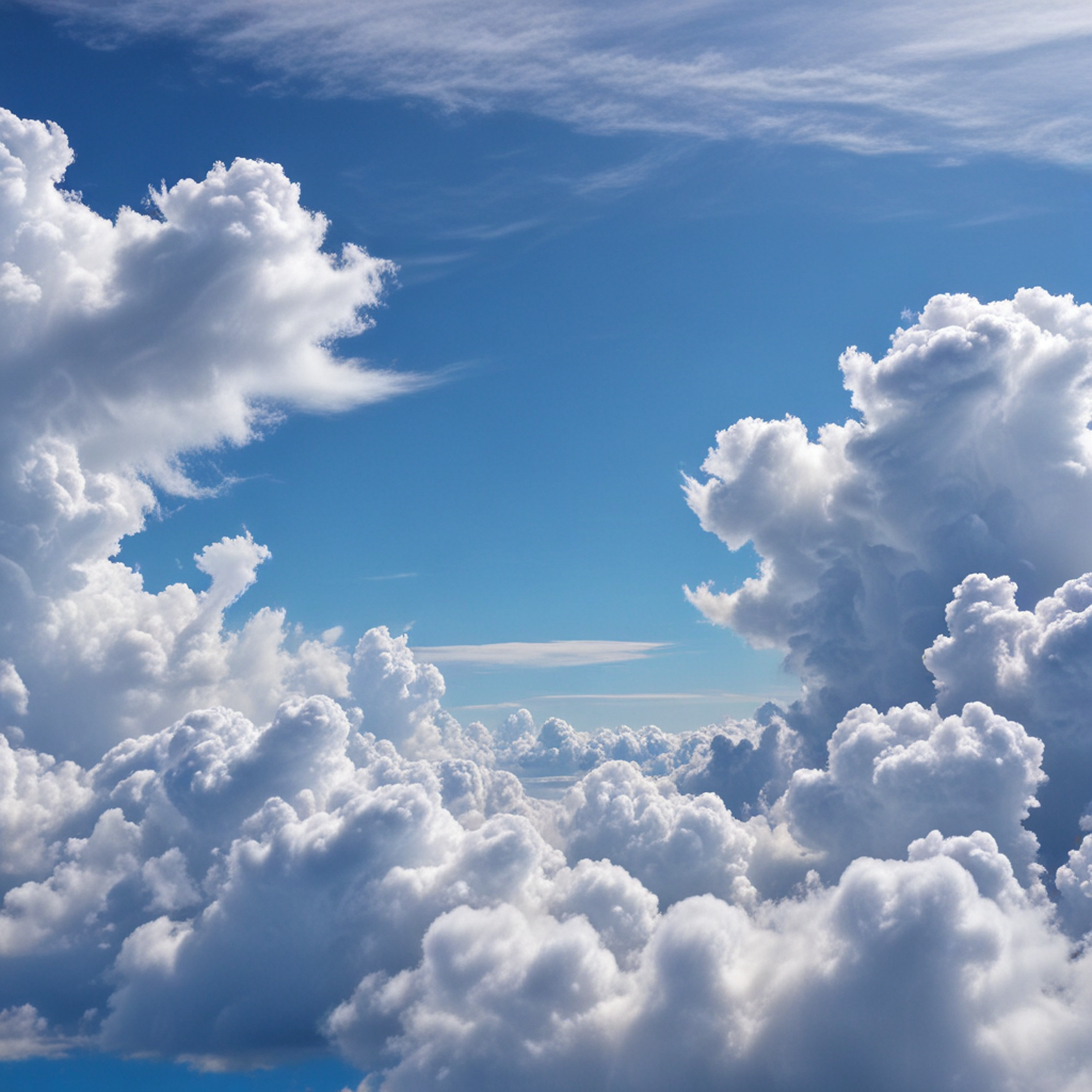above cloud shot, smooth clouds, blue sky, horizon