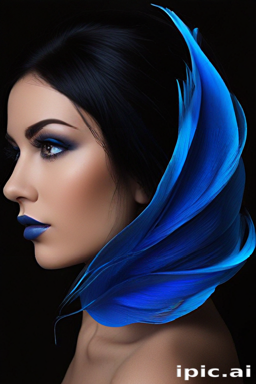 Striking Portrait of a Woman with Vibrant Blue Hair and Makeup