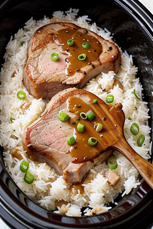 Delicious Slow-Cooked Pork Chops Served Over Fluffy White Rice with Sauce