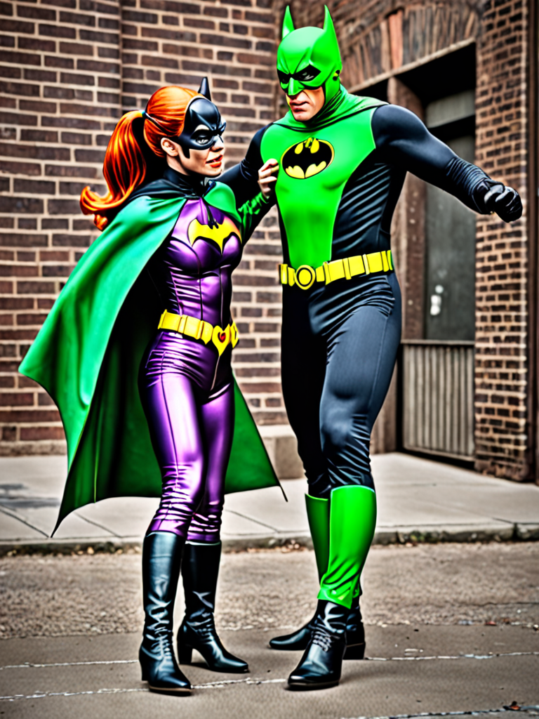 batgirl, battling fighting, punching, kicking,1big man "the Riddler ...