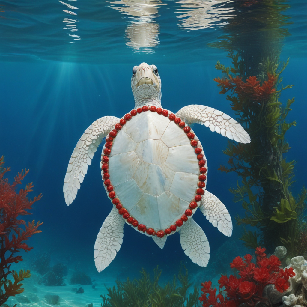 One shining, white sea-turtle made from many precious white pearls ...