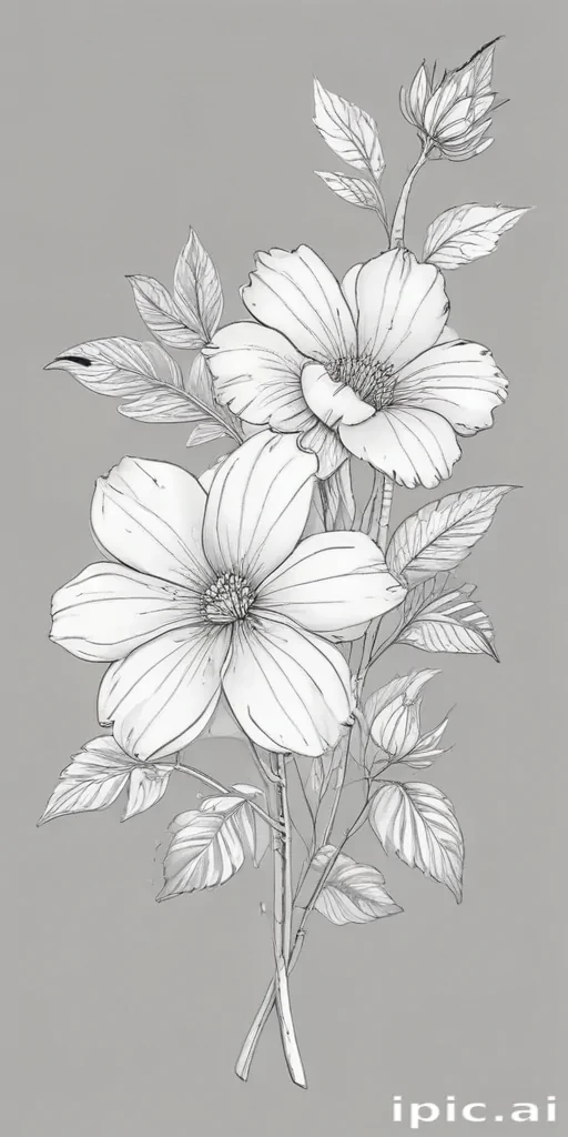 Delicate Hand-Drawn Floral Composition Featuring Elegant White Flowers ...