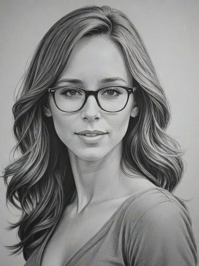 Realistic Portrait of a Young Woman with Glasses and Wavy Hair