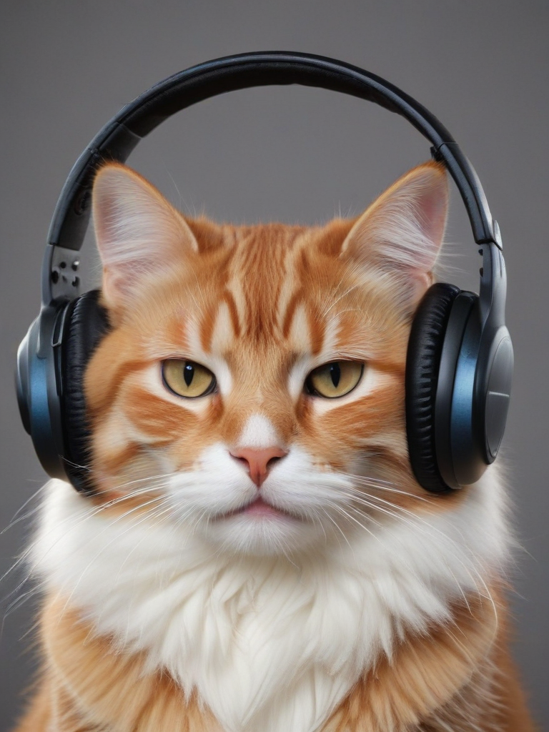 Cool Cat Enjoying Music: A Stylish Feline with Headphones On