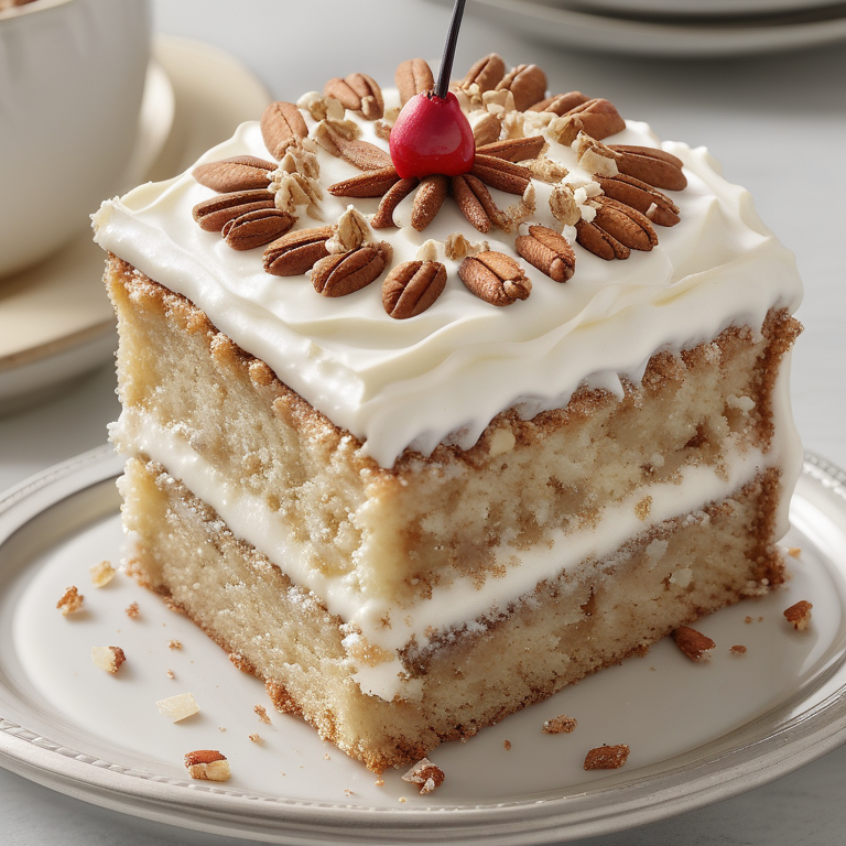 Deliciously Decorated Layer Cake with Cream Frosting, Nuts, and Cherry ...