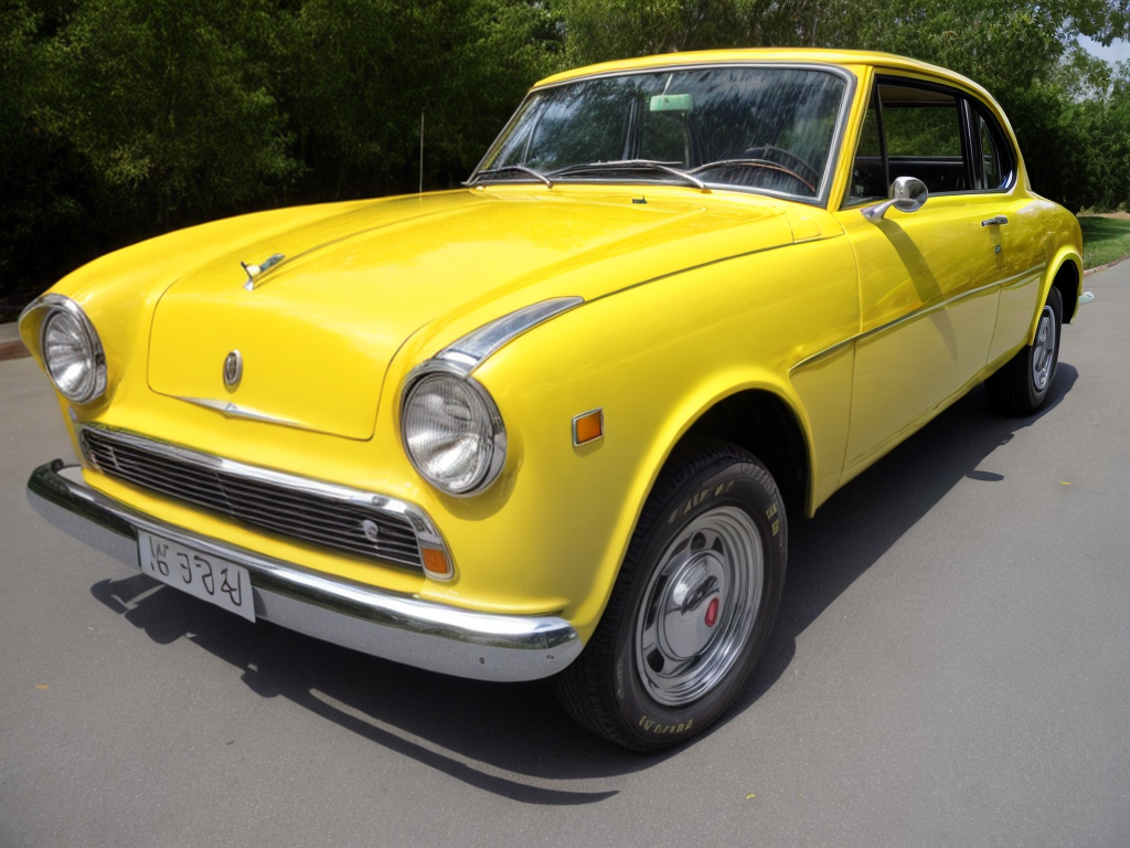 Yugo car yellow wooll caroserie made of wooll