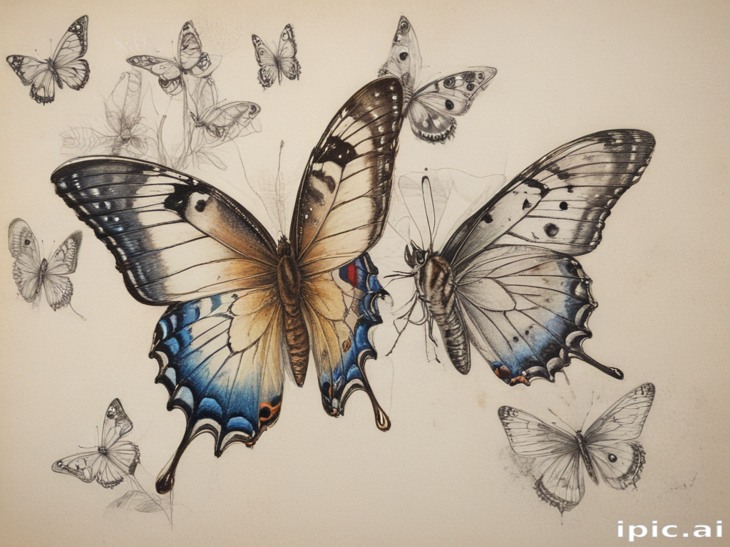 Colorful Butterflies in Various Stages of Artistic Transformation and ...