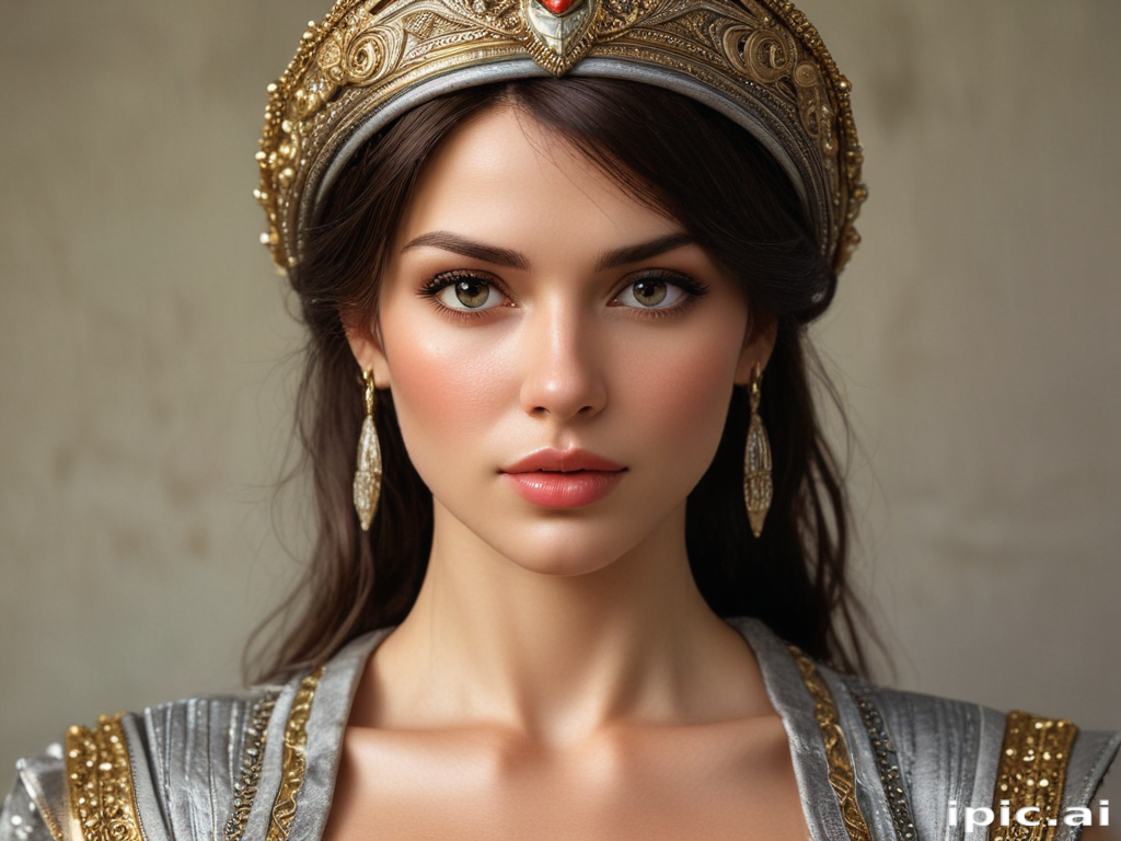A Graceful Portrait of a Regal Woman in Ornate Historical Attire