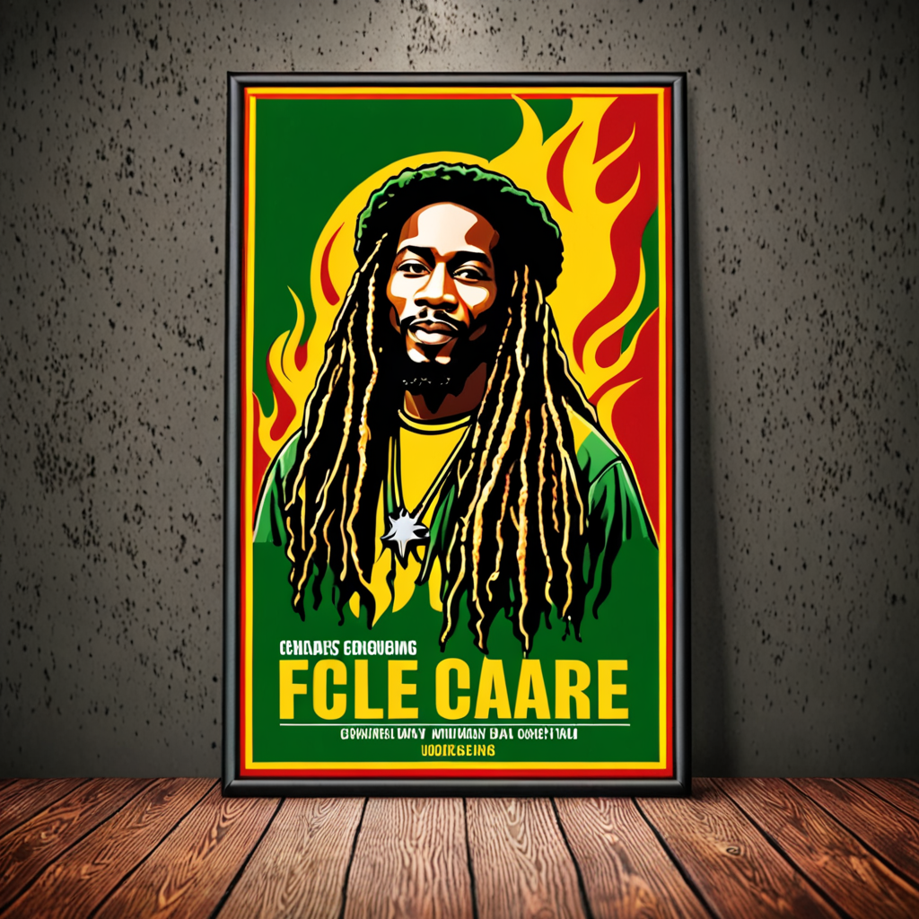 reggae aesthetic burned urban ground flames. poster template