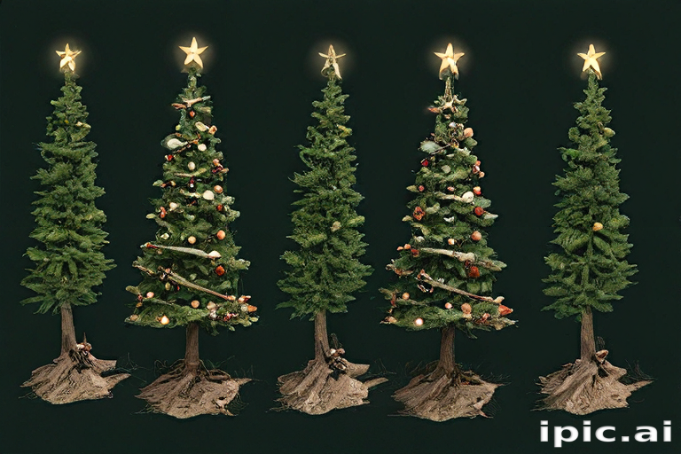 Five Beautifully Decorated Christmas Trees with Stars and Lights ...