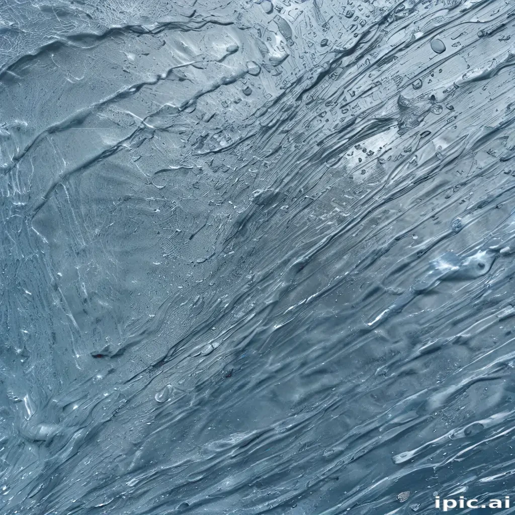 Abstract Ice Texture with Intricate Patterns and Droplets on Surface