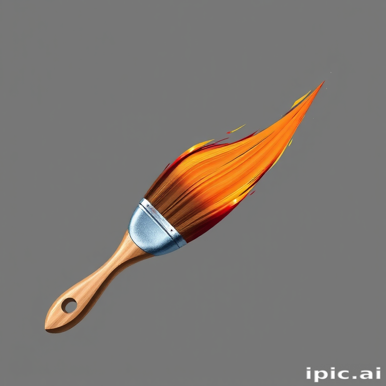 Dynamic Paintbrush Creating Vibrant Flames of Colorful Artistic Expression