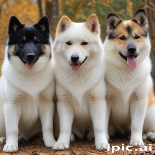 Three Adorable Dogs of Different Breeds Posing Together in Nature.
