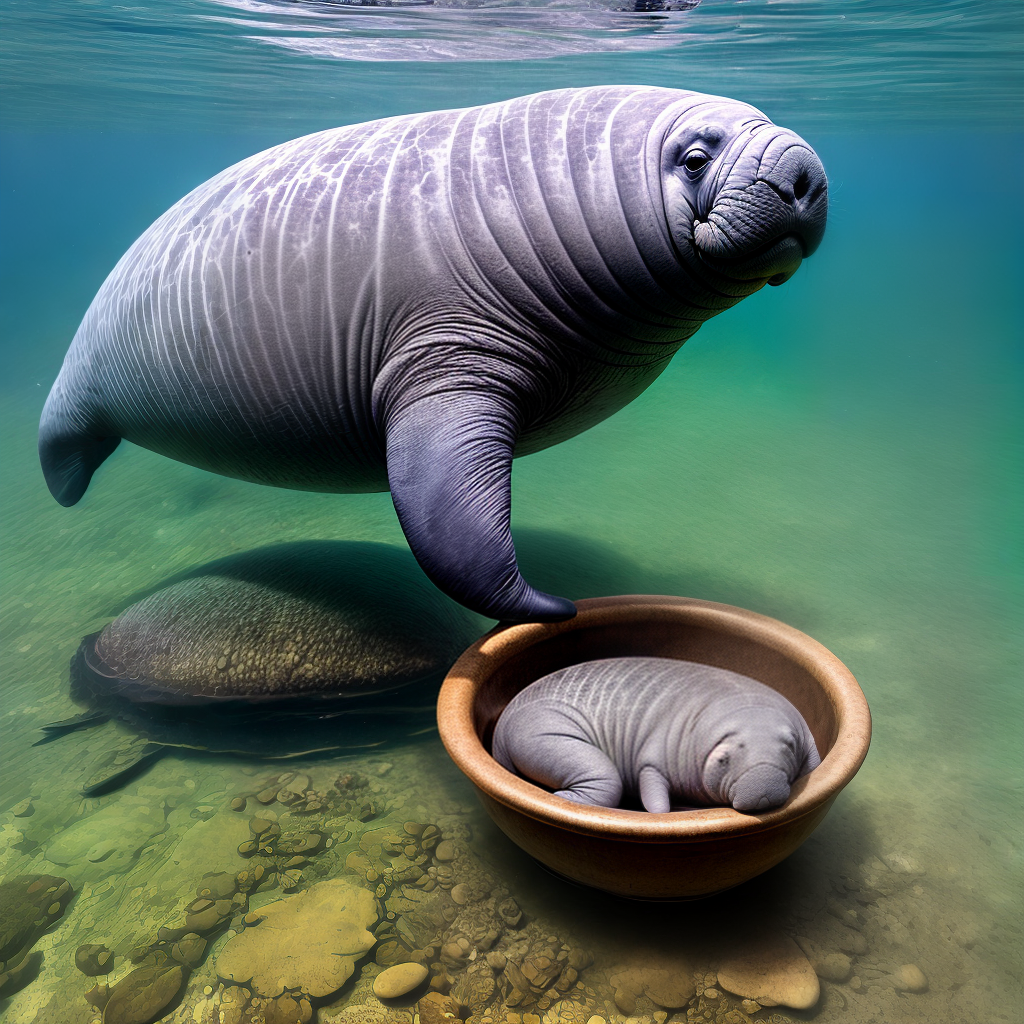 manatee sit in a bowl