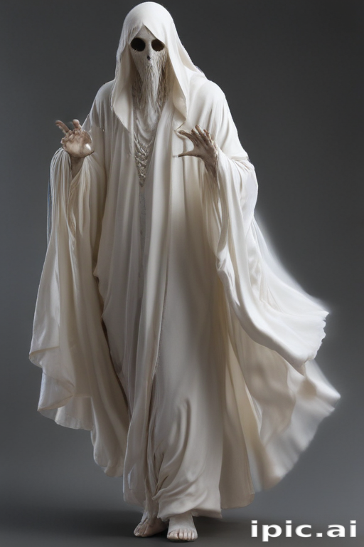 Mysterious Figure Shrouded in White Robes with an Eerie Presence