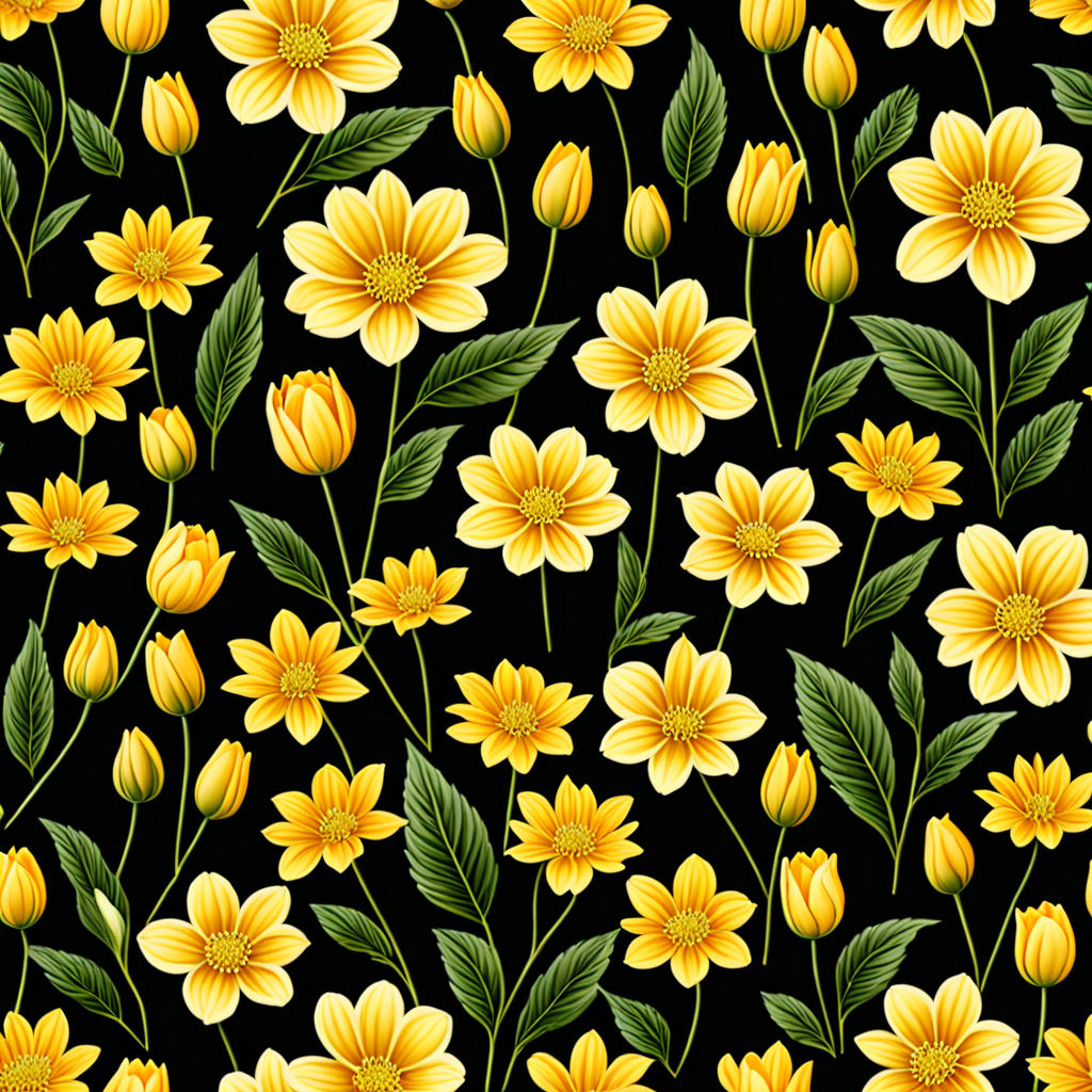 Beautiful yellow flowers on a black background, realistic