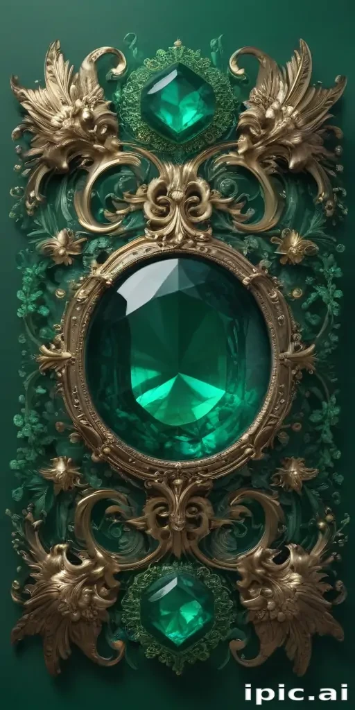 Intricate Vintage Frame Adorned with Brilliant Green Gemstones and ...
