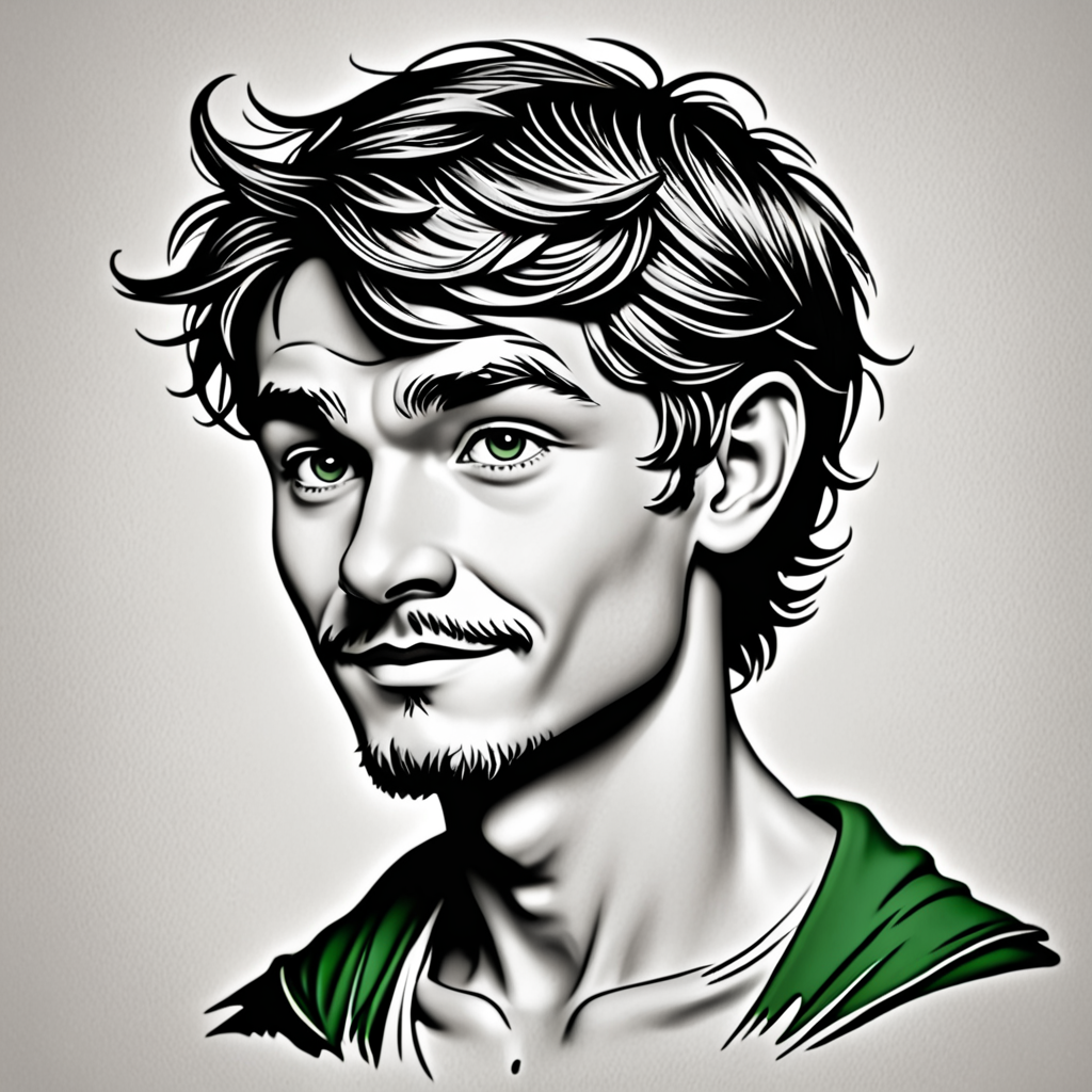 Peter Pan line art. Profile view.
