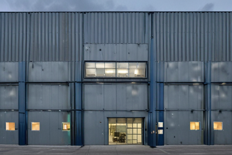22 meter high grey warehouse building shown from the outside with ...