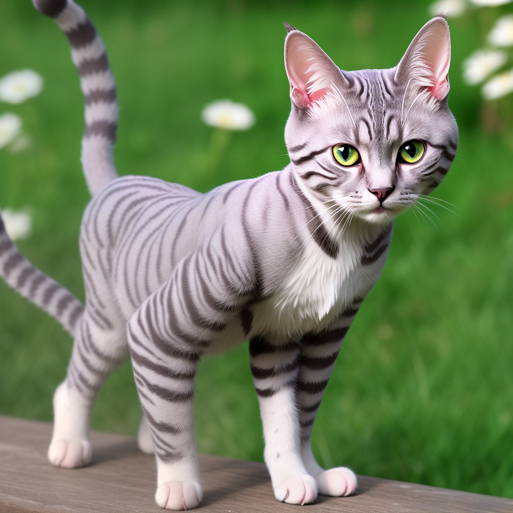 A Strikingly Realistic Gray Tabby Cat Posing in a Flower Garden.