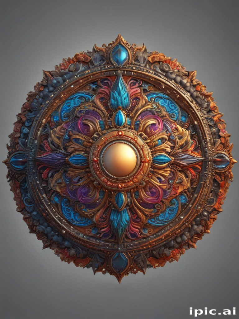 Intricately Designed Fantasy Shield with Vibrant Colors and Detailed ...