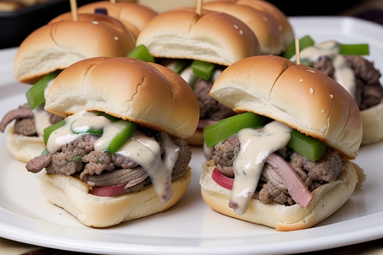 Delicious Mini Beef Sliders with Creamy Sauce and Fresh Green Peppers.