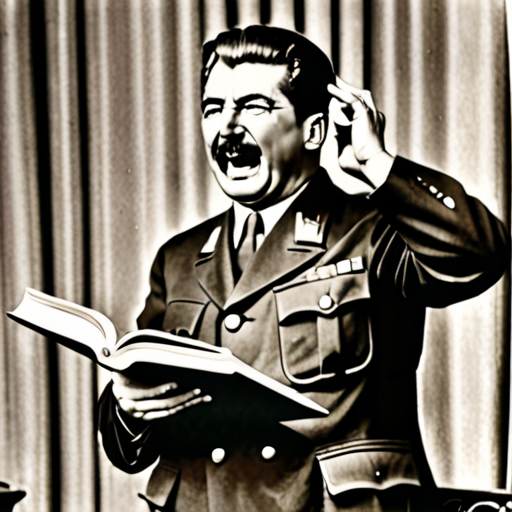 Josef Stalin screaming while reading a book