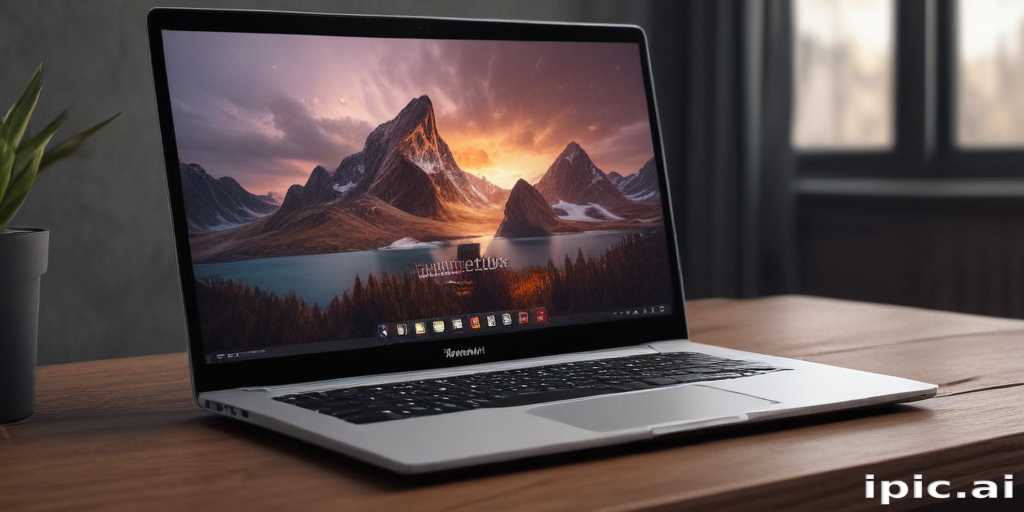 Stunning Landscape on Laptop Screen with Mountain and Lake View
