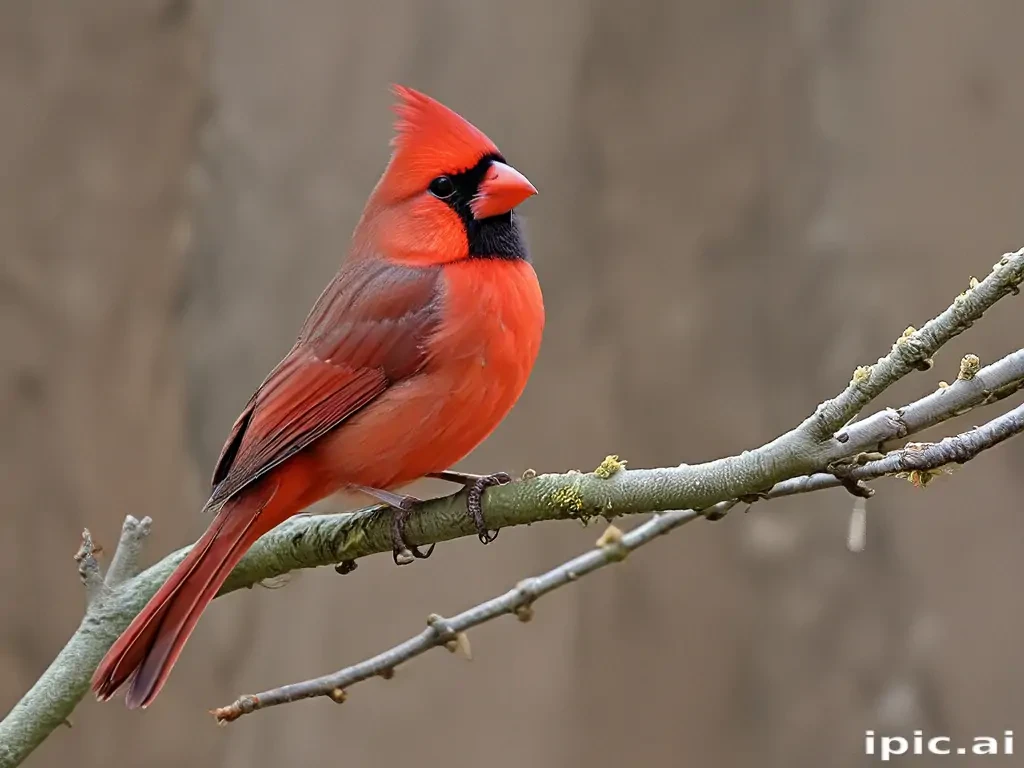 A Vibrant Red Cardinal Posing Gracefully on a Bare Branch.