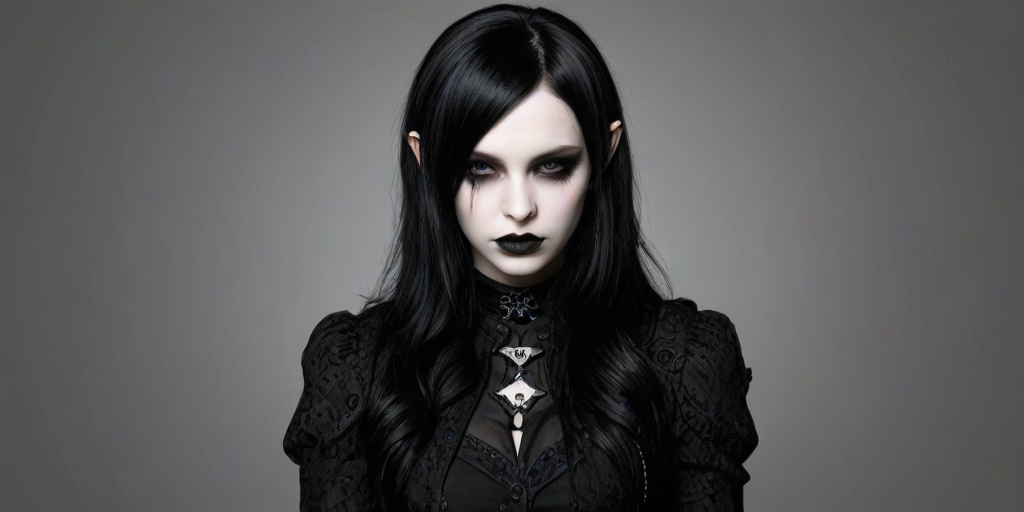 Enchanting Gothic Beauty Stands Confidently on a Misty Bridge