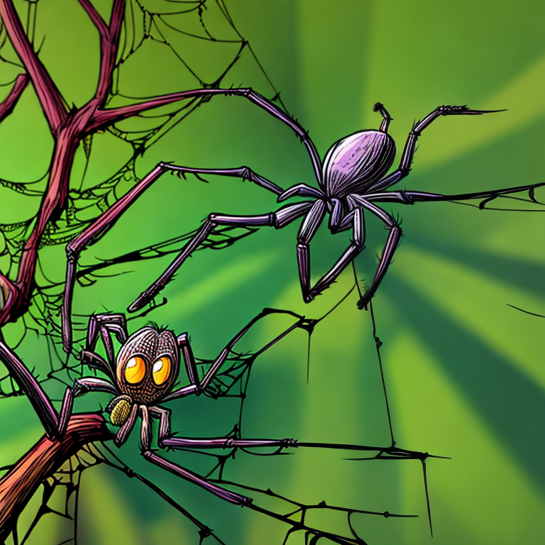 spider crawling up a lush tree, cartoon style
