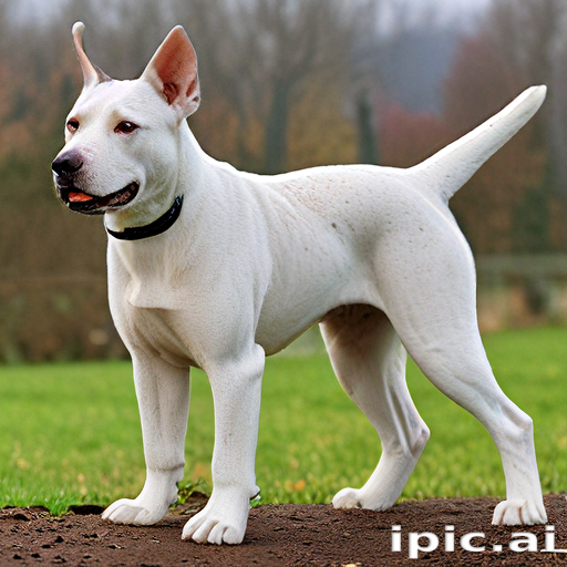 A Playful White Dog Standing Proudly in a Lush Green Field.