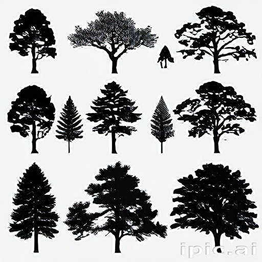 Variety of Tree Silhouettes Showcasing Nature's Beauty and Diversity