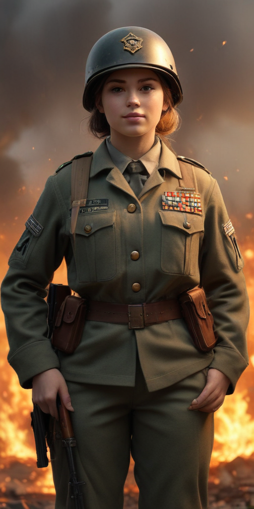 A Brave Soldier Standing Strong Amidst the Chaos of War.