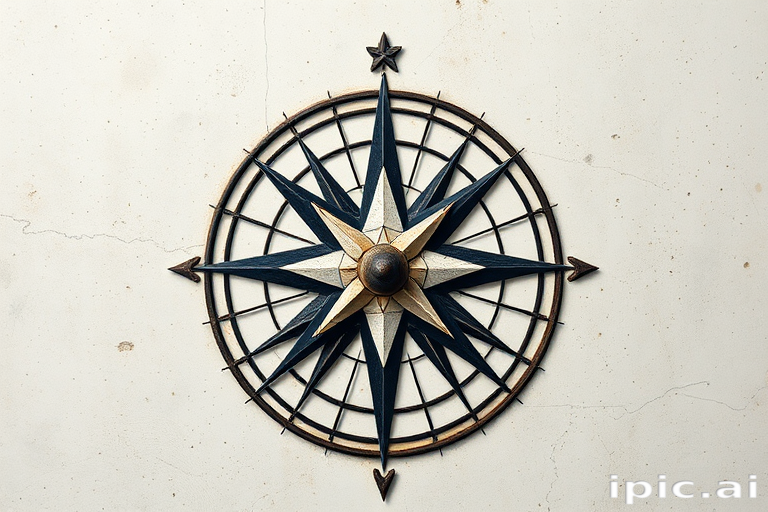 Decorative Nautical Compass with Intricate Design on a Textured Wall