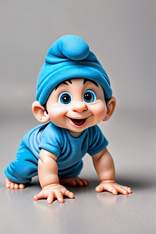 baby smurf crawling with white background