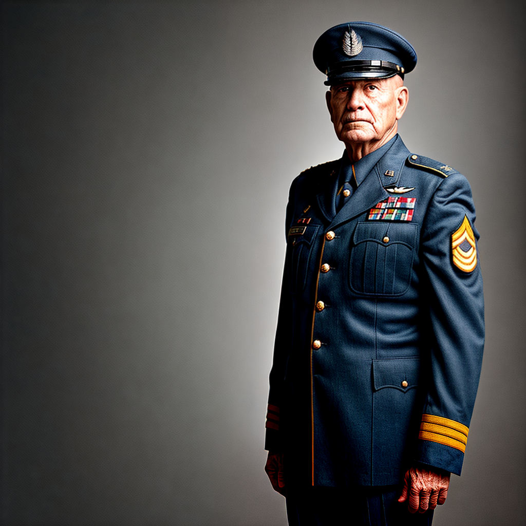 “Portrait of a military veteran in uniform, with strong, directional ...