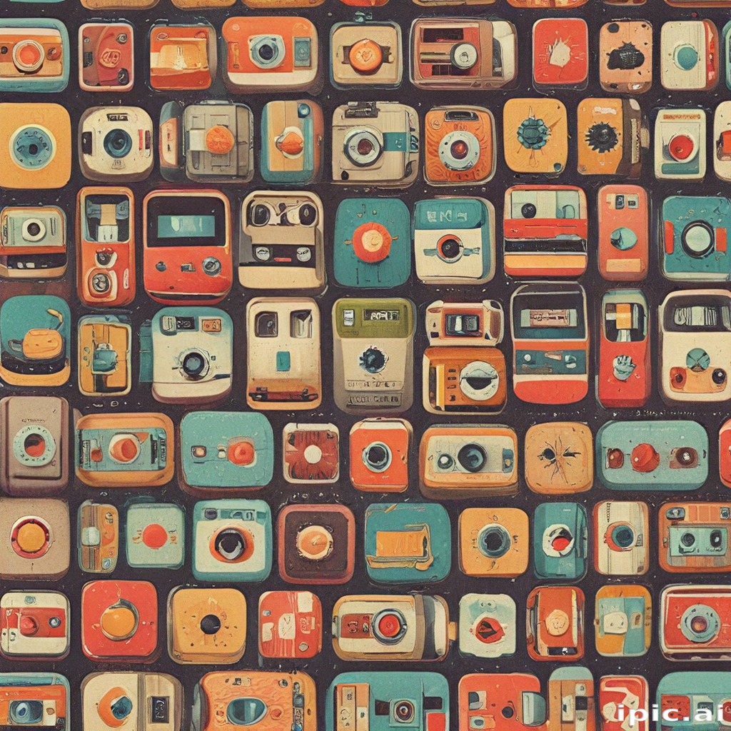 A Colorful Collage of Vintage Cameras in Various Styles and Designs.