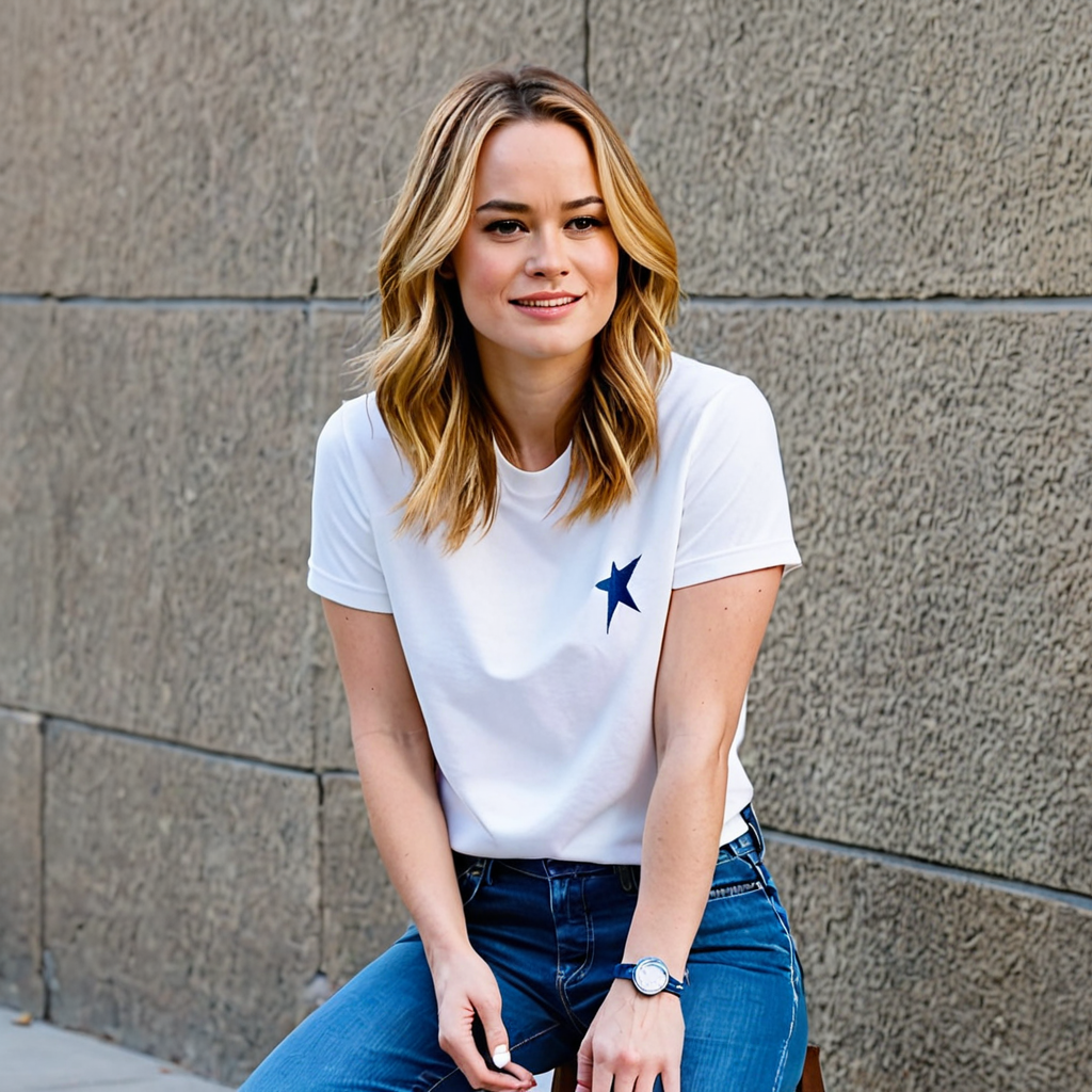 Mcu Brie Larson Carol Danvers Standing in White Shirt, Blue Jeans ...